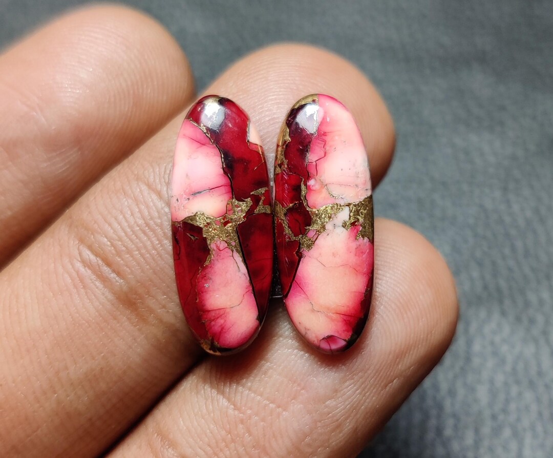 Red Rose Dahlia Mohave Copper Turquoise Pair Cabochon, Smooth Red Rose ...