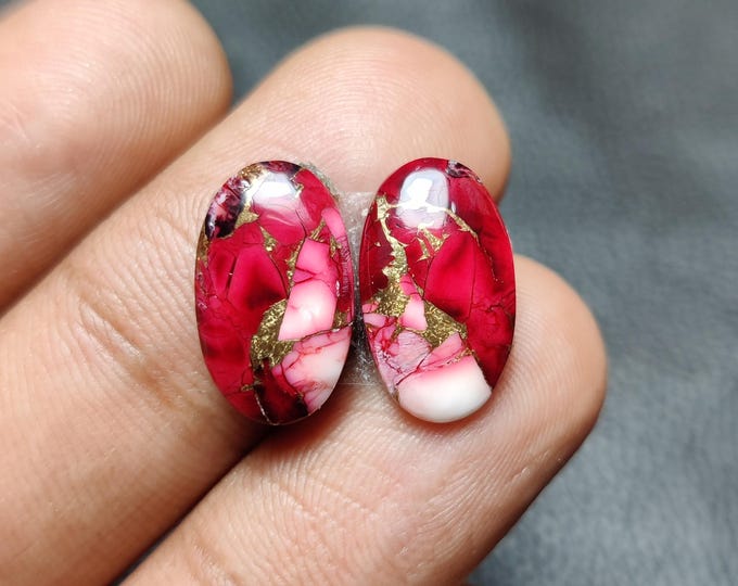Red Rose Dahlia Mohave Copper Turquoise Pair Cabochon, Smooth Red Rose ...