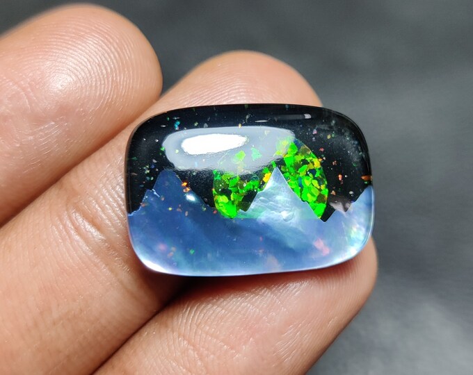 Mountain of Pearl & Aurora Opal Inlay Scenic Doublet Cabochon, Doublet ...
