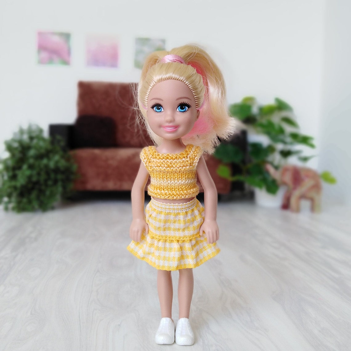 Outfit for the Chelsea Barbie doll. Plaid skirt and knit top | Etsy