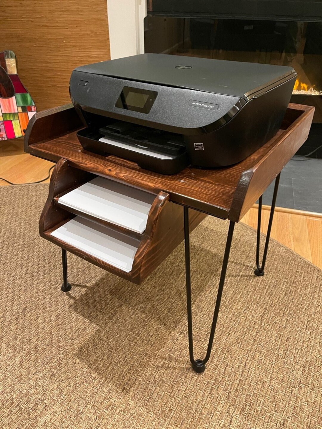 Printer & Paper Stand - Dual Paper Tray, Reclaimed Wood and Iron ...