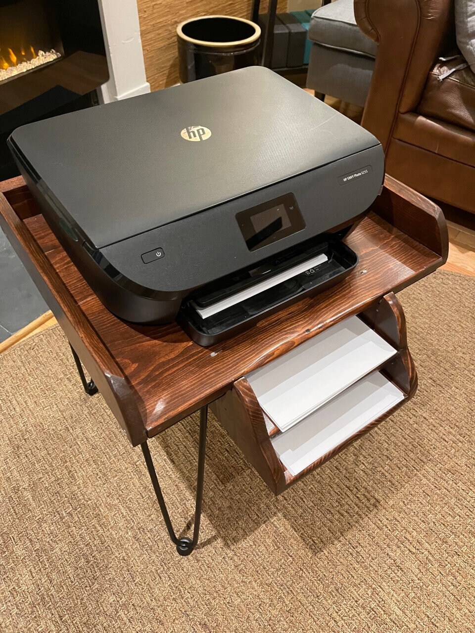 Printer & Paper Stand - Dual Paper Tray, Reclaimed Wood and Iron ...