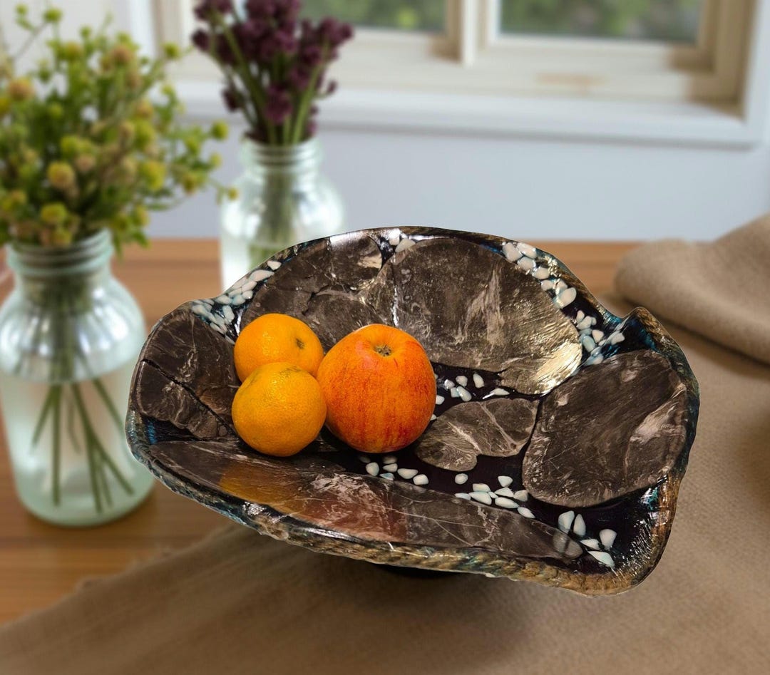 Handmade Faux Stone Bowl: Large Resin Centerpiece With Marble Chips - Etsy