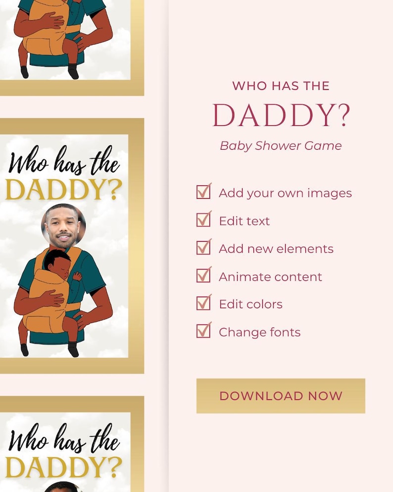 Who Has the Daddy Baby Shower Game | Melanin-inclusive Scratch off ...