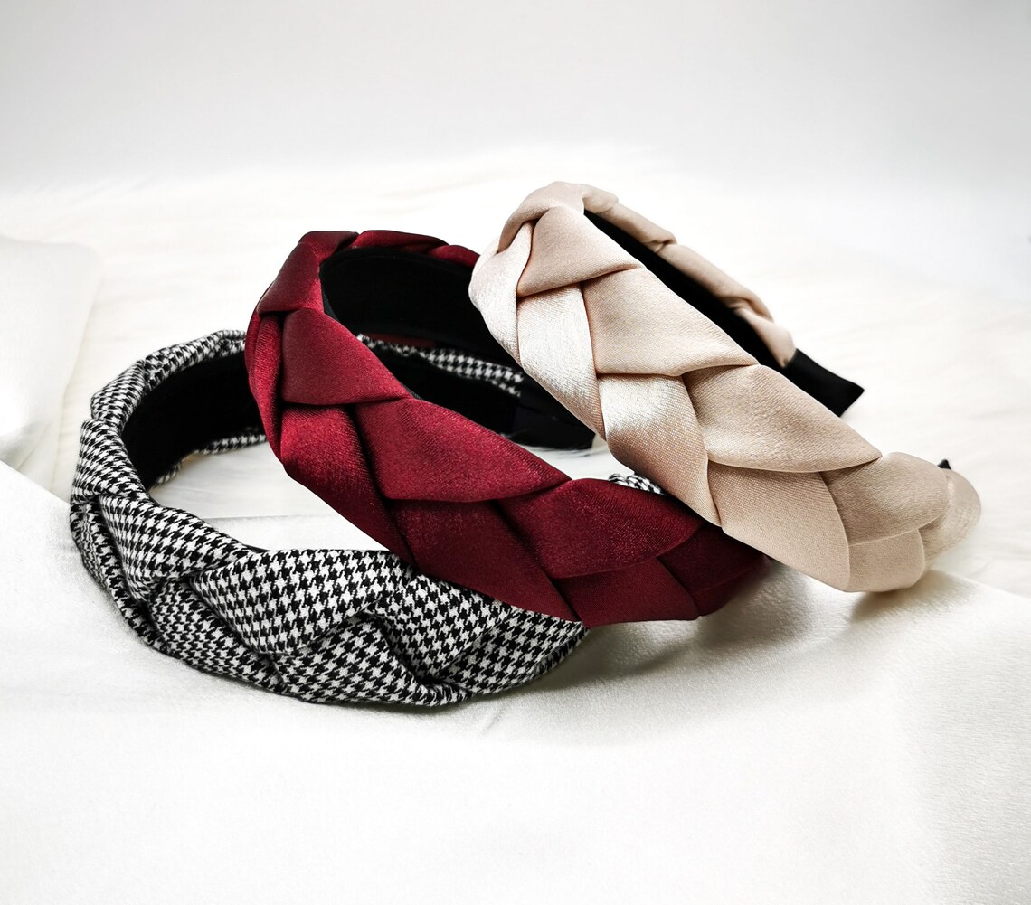 Burgundy Satin Braided Headband Red Hair Band Red Hairbands - Etsy
