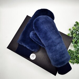 Womens Faux Fur Mittens, Blue Faux Fur Gloves, Womens Winter Mittens ...