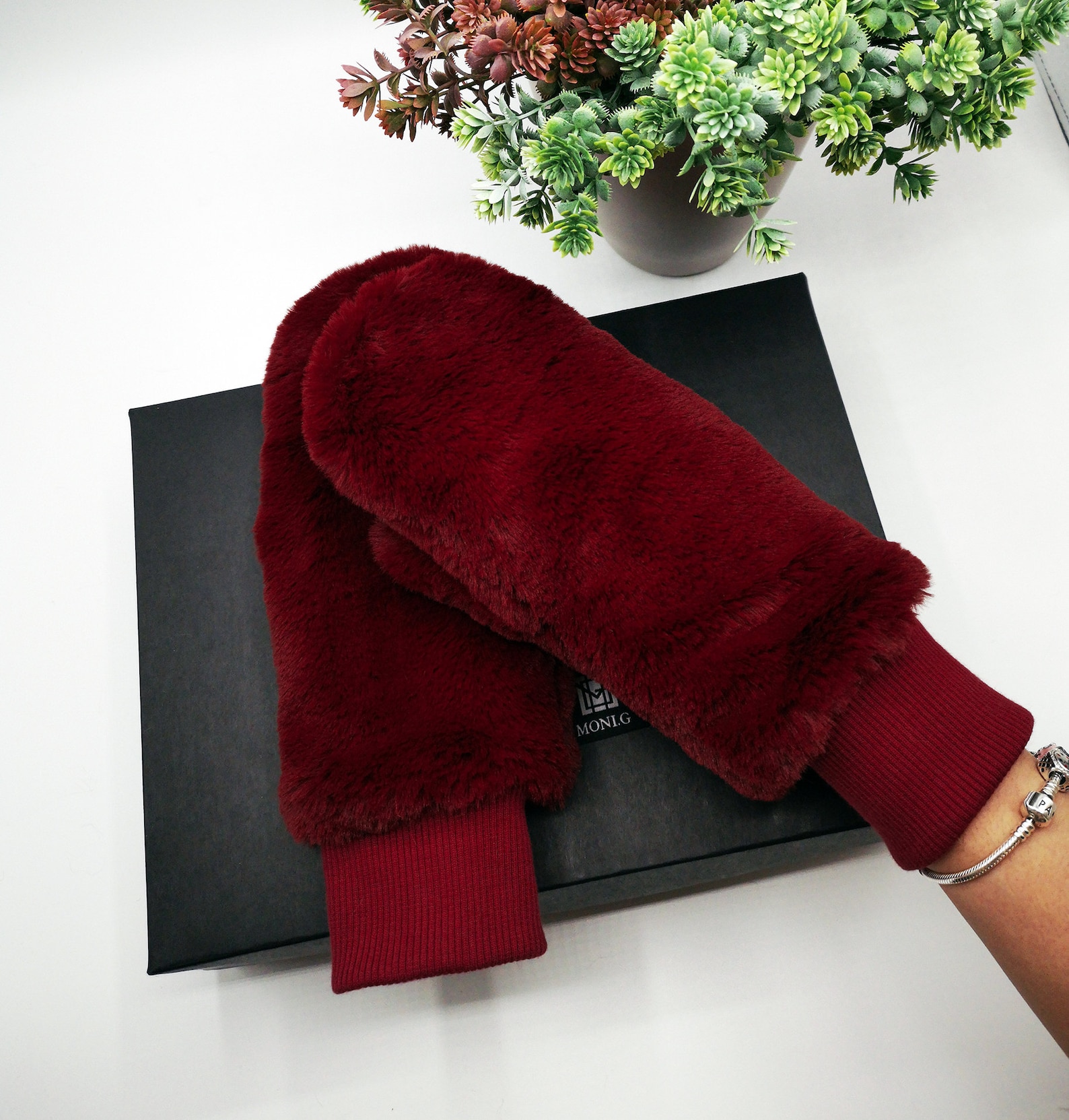 Womens Faux Fur Mittens Burgundy Faux Fur Gloves Womens - Etsy