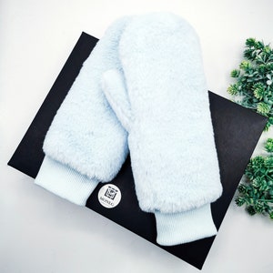 Womens Faux Fur Mittens, Blue Faux Fur Gloves, Womens Winter Mittens ...