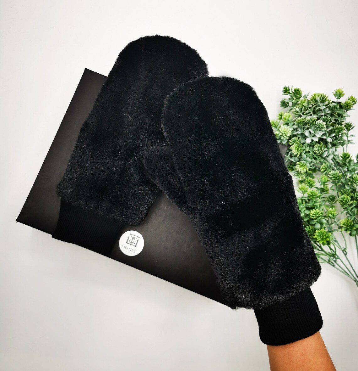 Womens Faux Fur Mittens, Black Faux Fur Gloves, Womens Winter Mittens ...