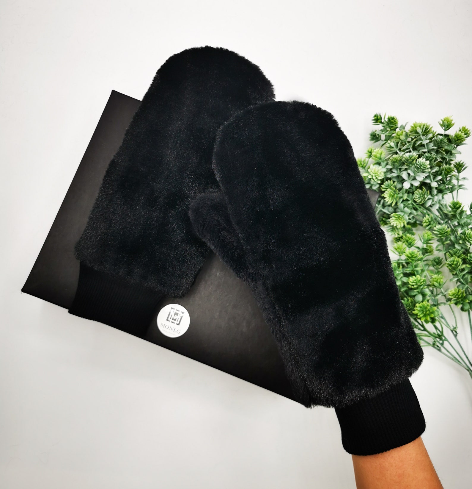 Women’s Faux Fur Mittens, Black Faux Fur Gloves, Women’s Winter Mittens ...