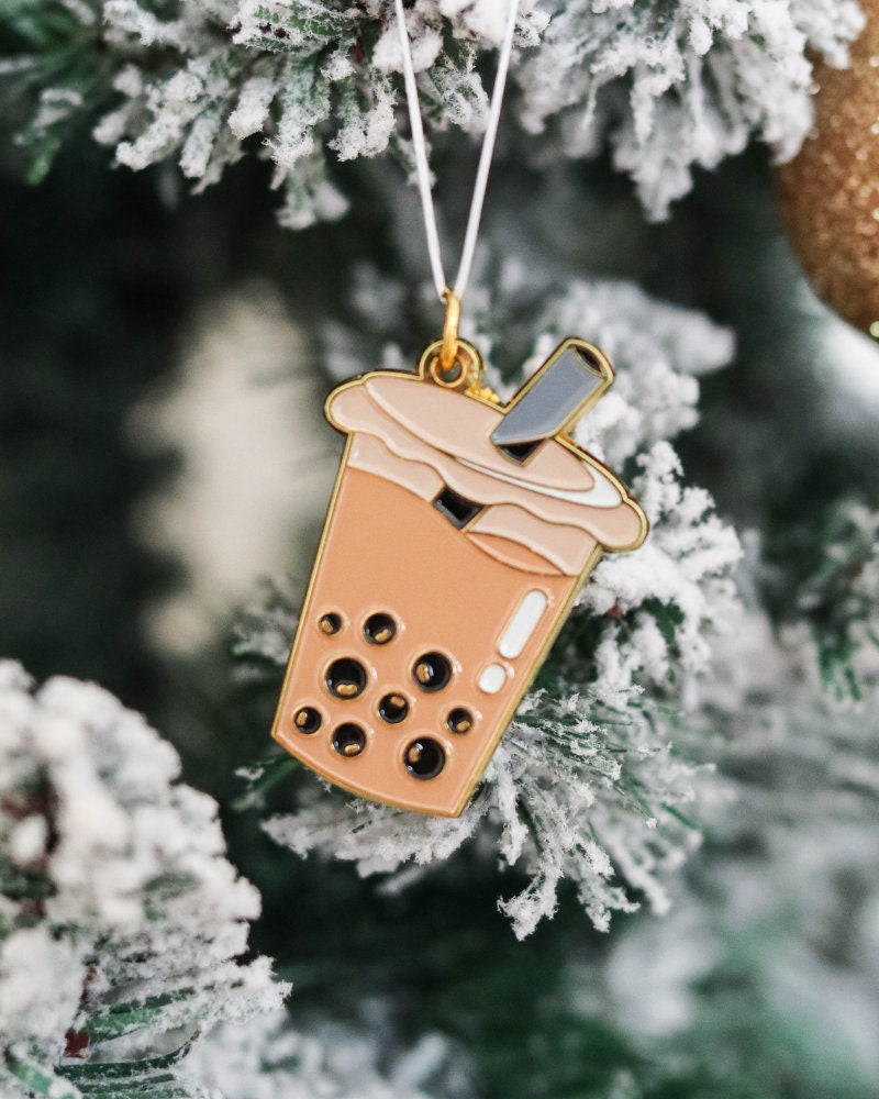 Boba Milk Tea Christmas Ornament Gold Enamel Gift for Foodie Boba ...
