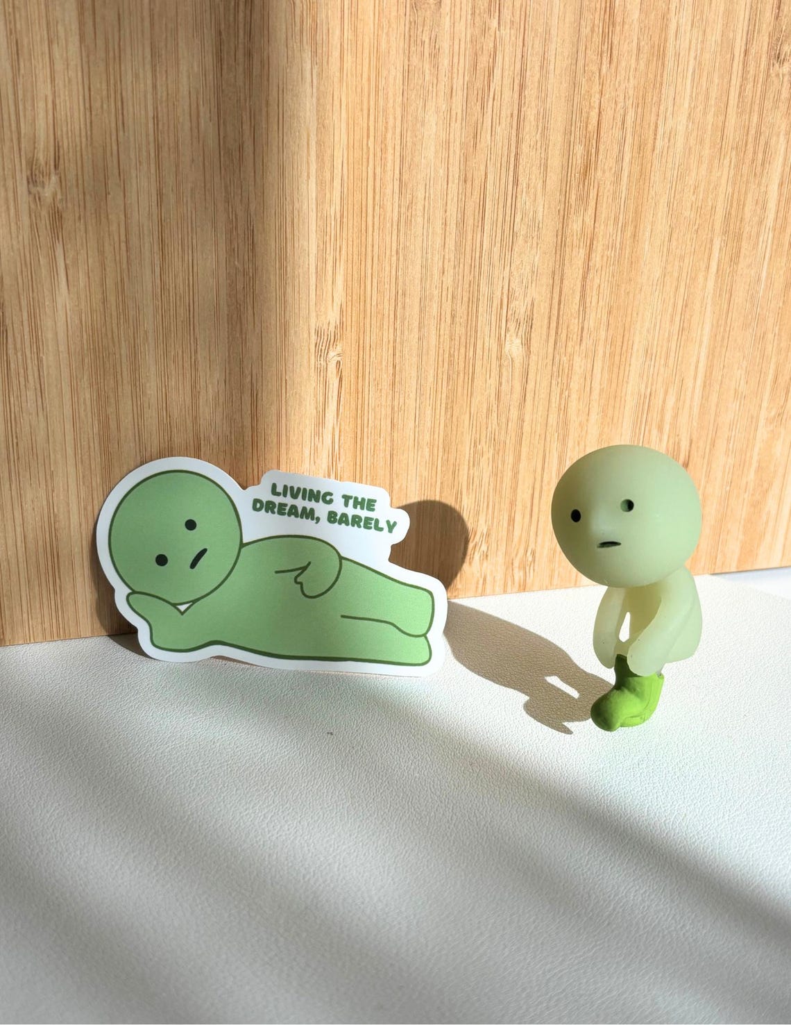 Cute Green Guy Smiski Laying Down Vinyl Sticker - Living the Dream ...