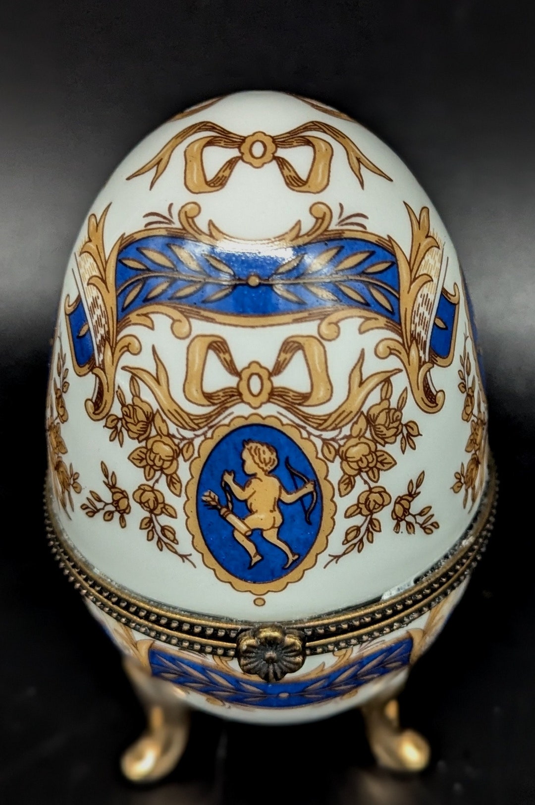 Limoges Porcelain Collectible Egg Shaped Trinket Box With Cupid ...
