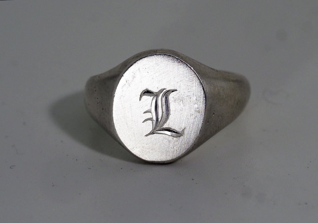 Engraved Silver Signet Ring — Hand Engraved Initials — Sterling Silver ...