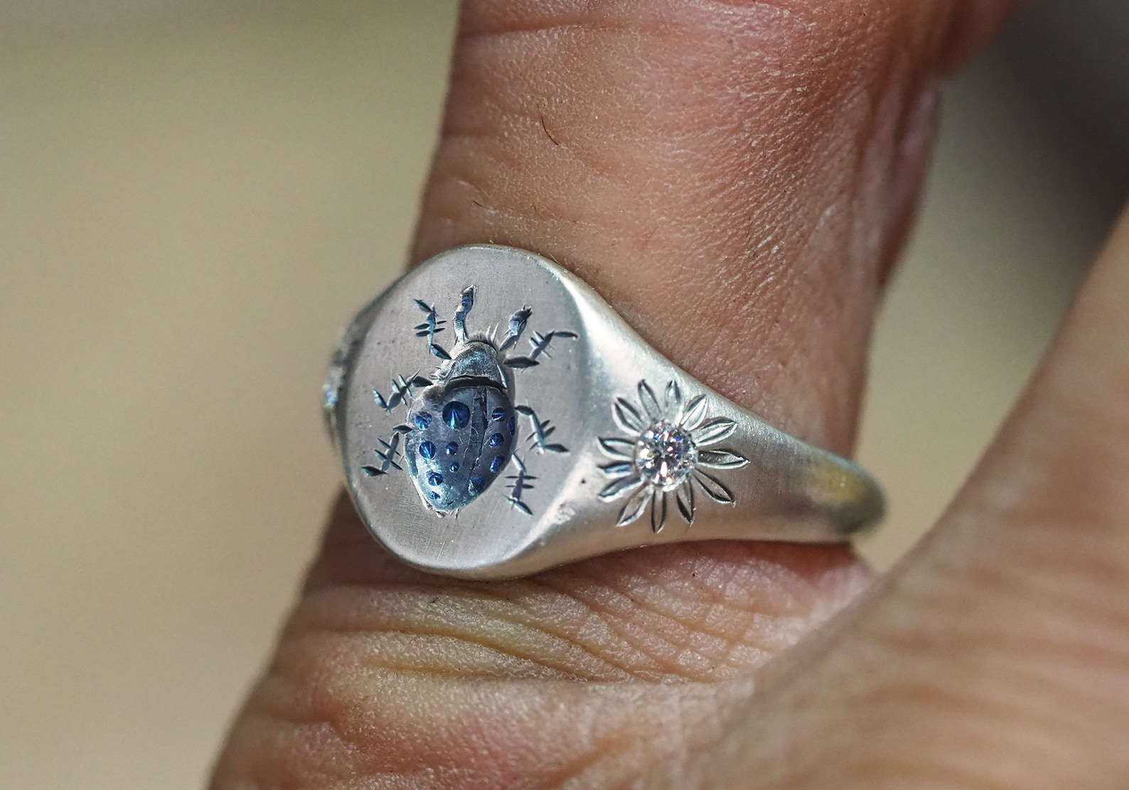 Ladybird Ring – Hand Engraved Ladybug Sterling Silver Ring Deep Relief ...