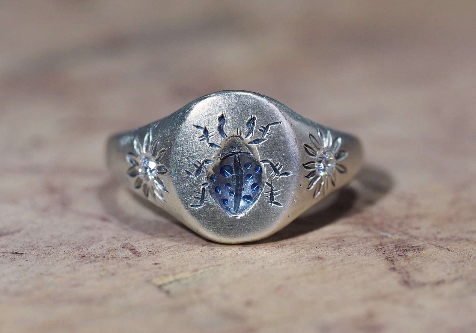 Ladybird Ring – Hand Engraved Ladybug Sterling Silver Ring Deep Relief ...