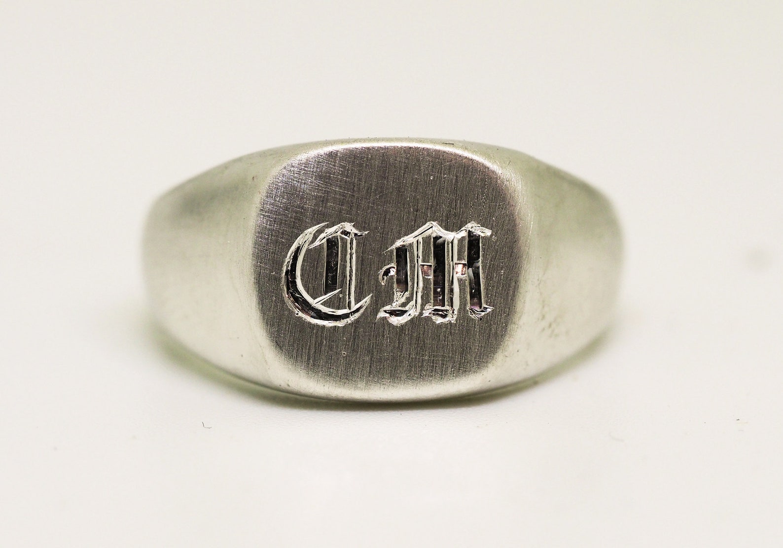 Hand Engraved Initial Sterling Silver Signet Ring Oxidized Worn Patina ...