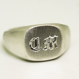 Hand Engraved Initial Sterling Silver Signet Ring Oxidized Worn Patina ...