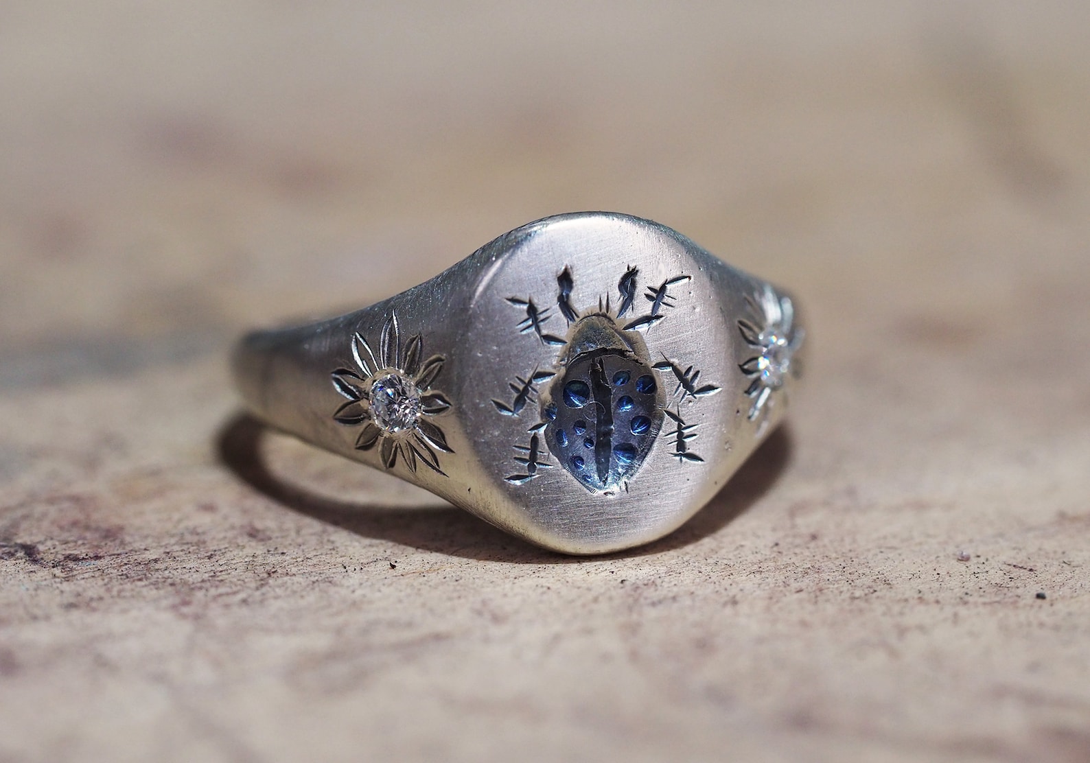 Ladybird Ring – Hand Engraved Ladybug Sterling Silver Ring Deep Relief ...