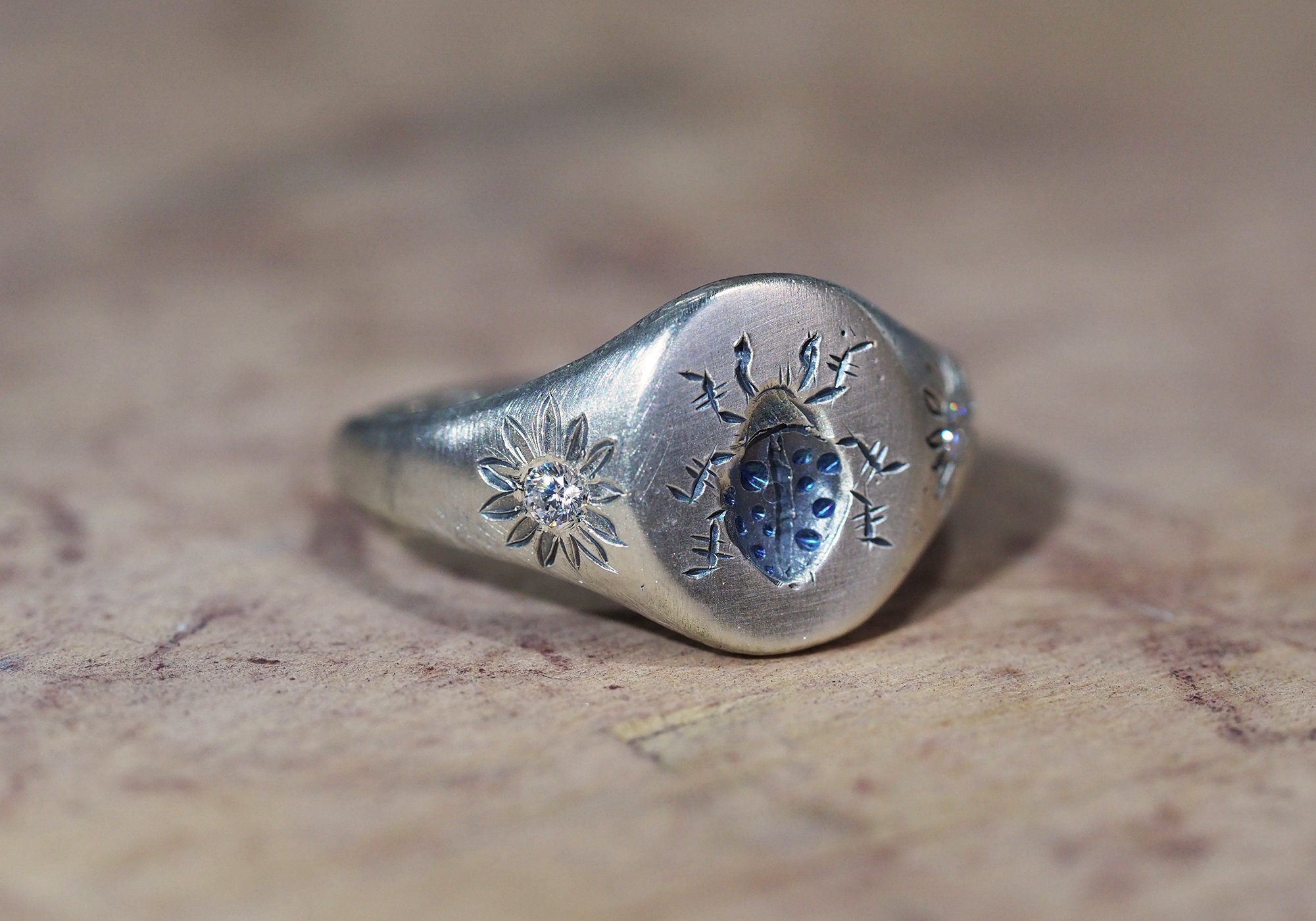 Ladybird Ring – Hand Engraved Ladybug Sterling Silver Ring Deep Relief ...