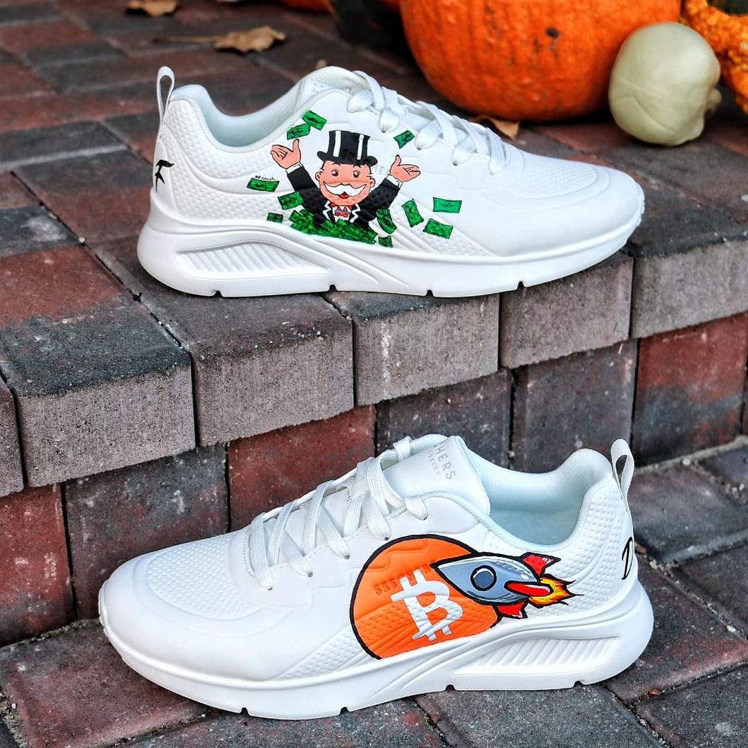 Hand Painted Shoes, Hand Painted Sneakers, Bitcoin Shoes, Monopoly ...