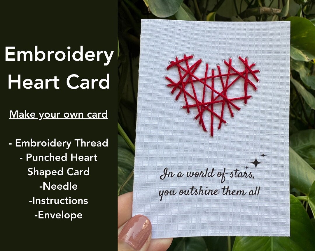 Embroidered Heart Card Kit, Love Day Card Kit, Valentines Card Kit ...