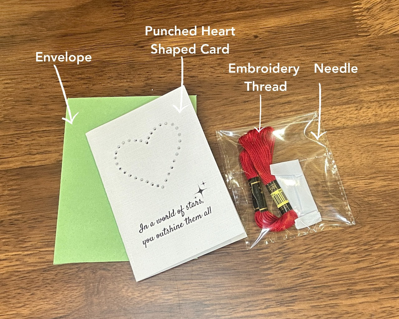 Embroidered Heart Card Kit, Love Day Card Kit, Valentines Card Kit ...