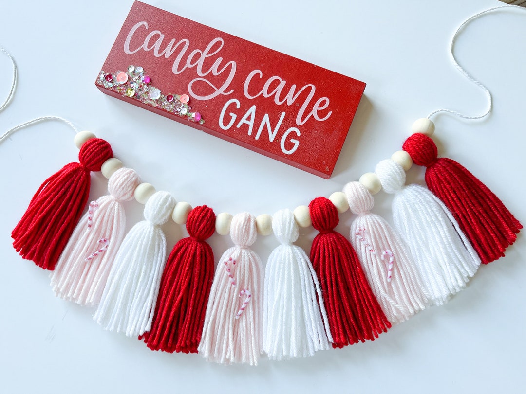 Candy Cane Tassel Garland, Pink Red White Christmas Decor - Etsy