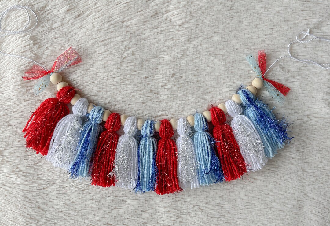 Sparkle Red White and Blue Garland/4th of July Tassel Garland ...