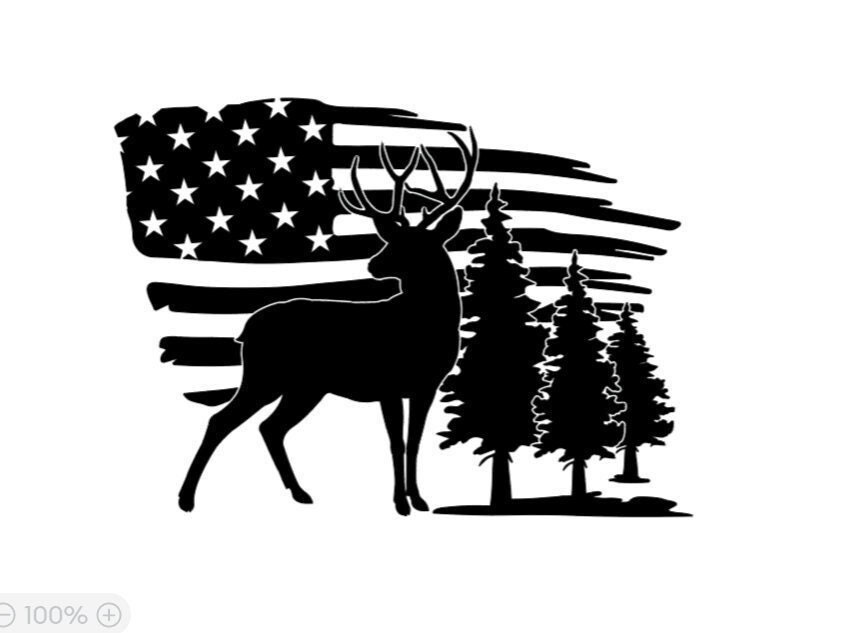 American Flag Deer Mountain Redwood Tree Lined Scenery Vinyl Decal high ...