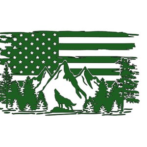 American Flag Howling Wolf Mountain Tree Lined Vinyl Decal high Quality ...