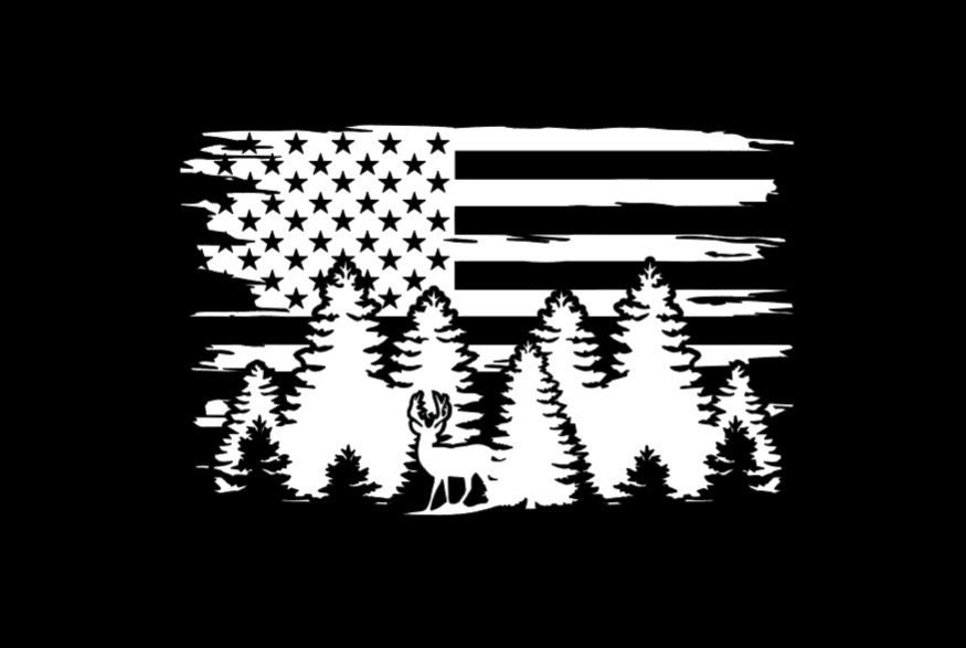 American Flag Deer Mountain Tree Lined Wildlife Vinyl Decal - Etsy