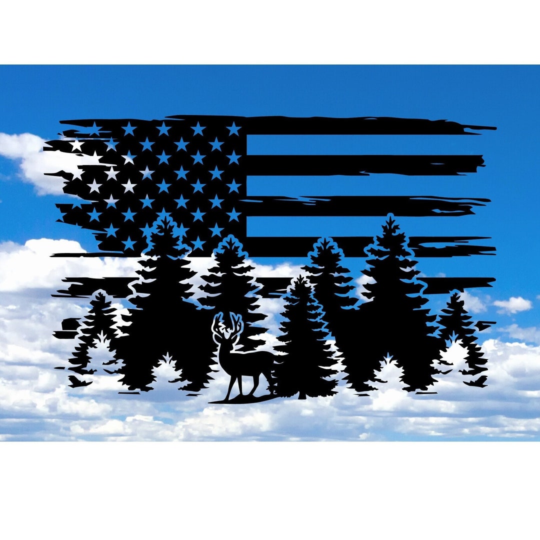 American Flag Deer Mountain Tree Lined Wildlife Vinyl Decal - Etsy