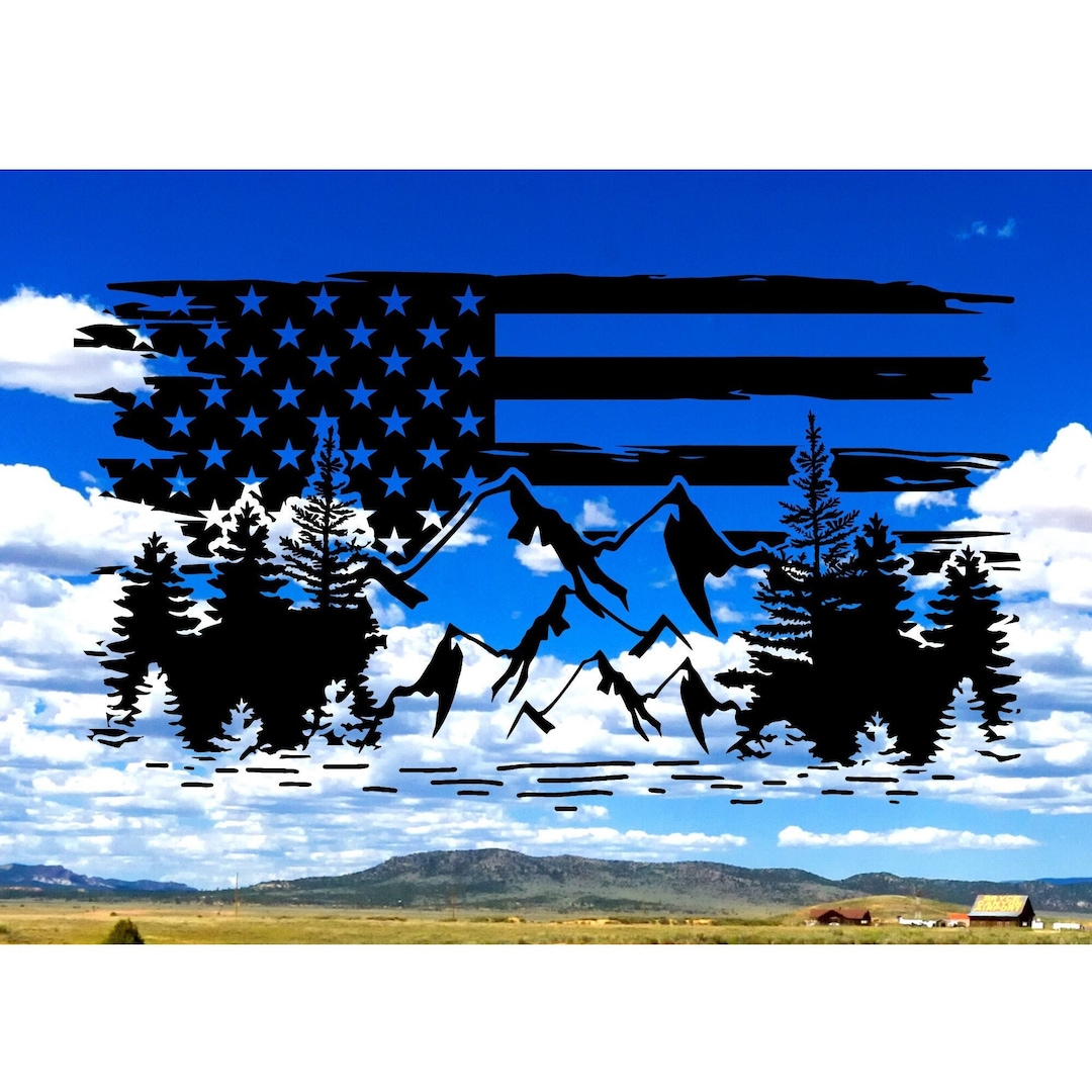 American Flag Mountain Forest Scenery Vinyl Decal high Quality Oracal ...