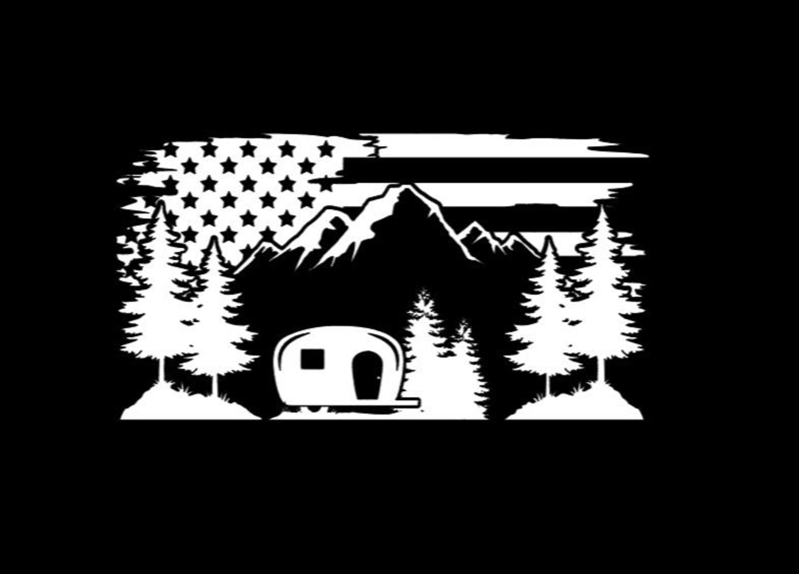 Camper RV American Flag Mountain Tree Lined Vinyl Decal high - Etsy