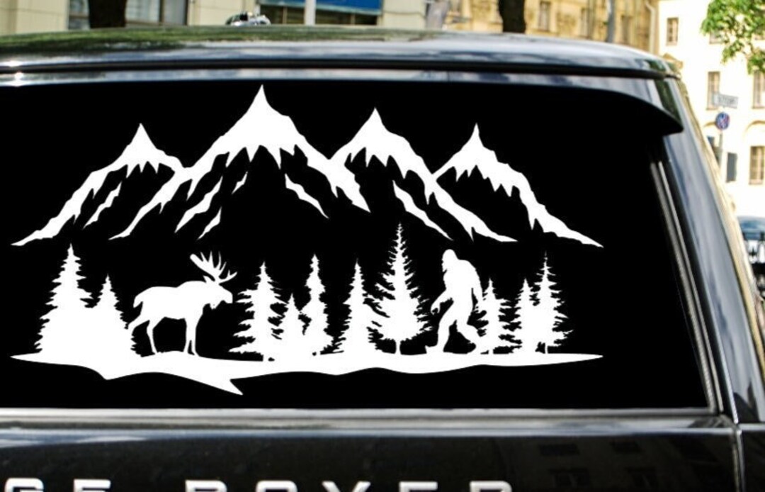 Bigfoot Moose Mountain Forest Tree-lined Vinyl Decal high - Etsy