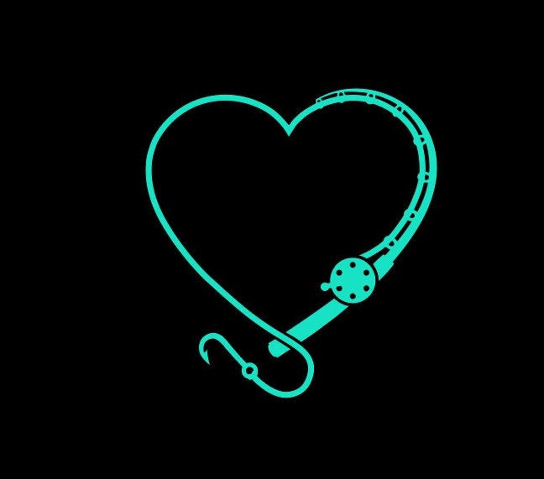 Fishing Pole Heart Vinyl Decal high Quality Oracal 651 Vinyl Decal ...