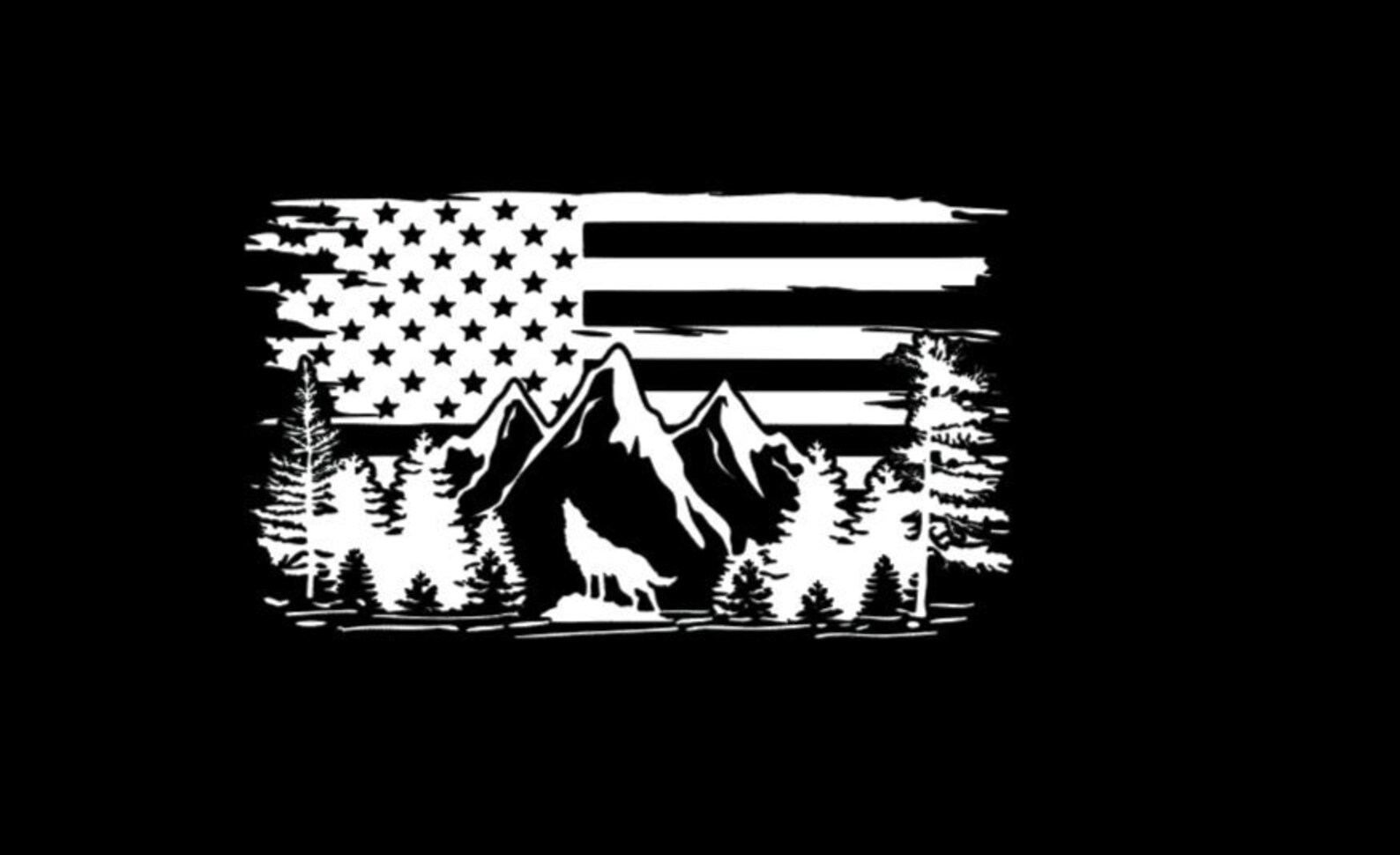 American Flag Howling Wolf Mountain Tree Lined Car Window Wall - Etsy