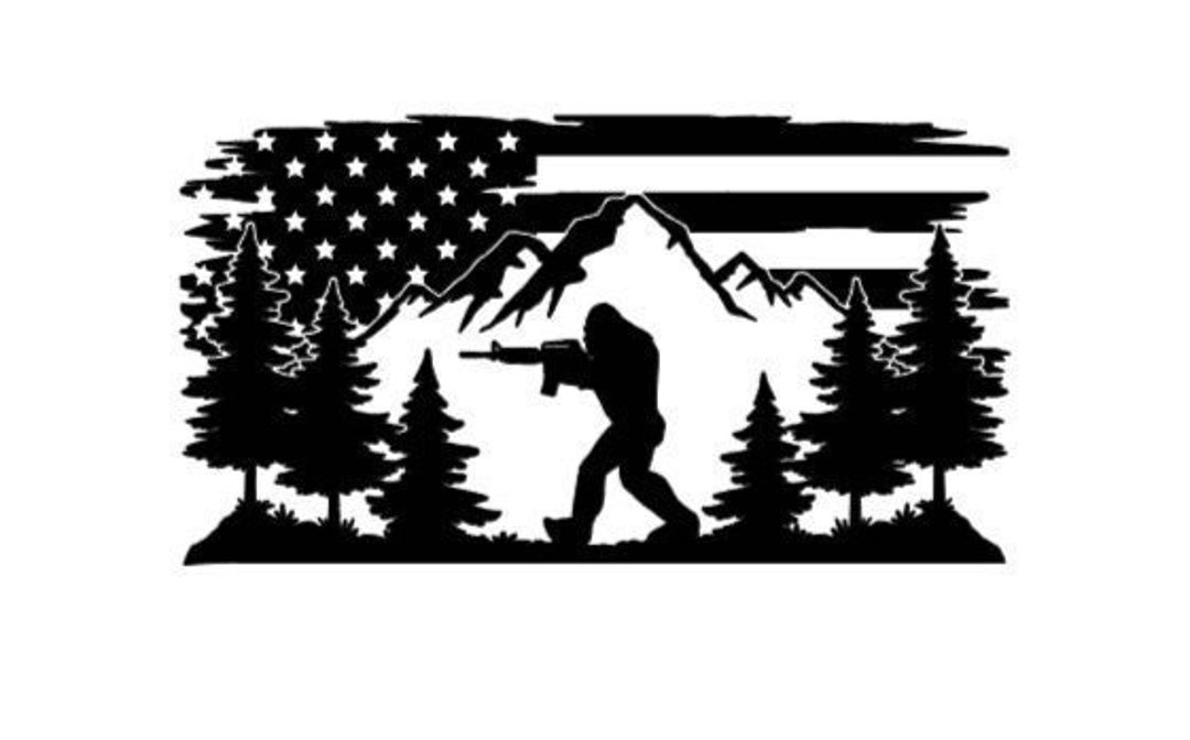 Bigfoot American Flag Sasquatch AR15 Gun Mountains Vinyl Decal - Etsy