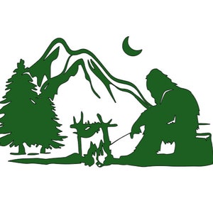 Bigfoot Yeti Camping Campfire Roasting Dinner Vinyl Decal high Quality ...