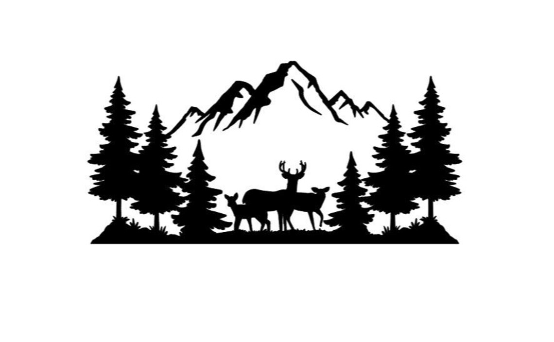 Deer Family Mountain Deer Family Tree Lined Scenery Wildlife - Etsy