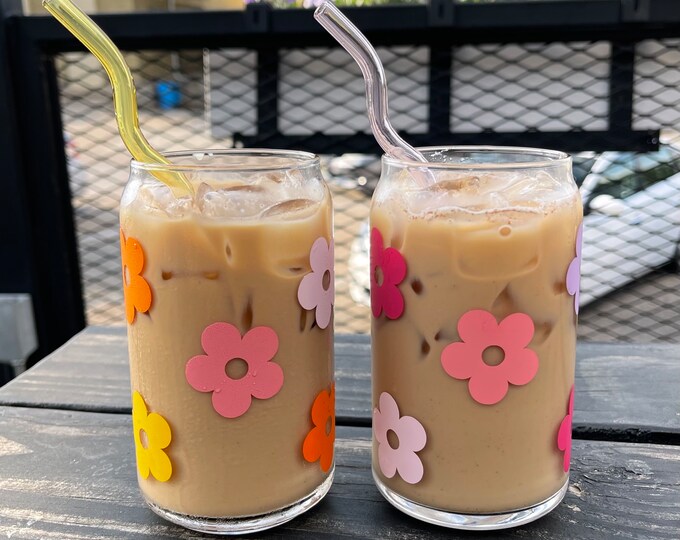 Daisy Cup Iced Coffee Cup Glass Beer Can Glass Retro Flower Iced Coffee ...