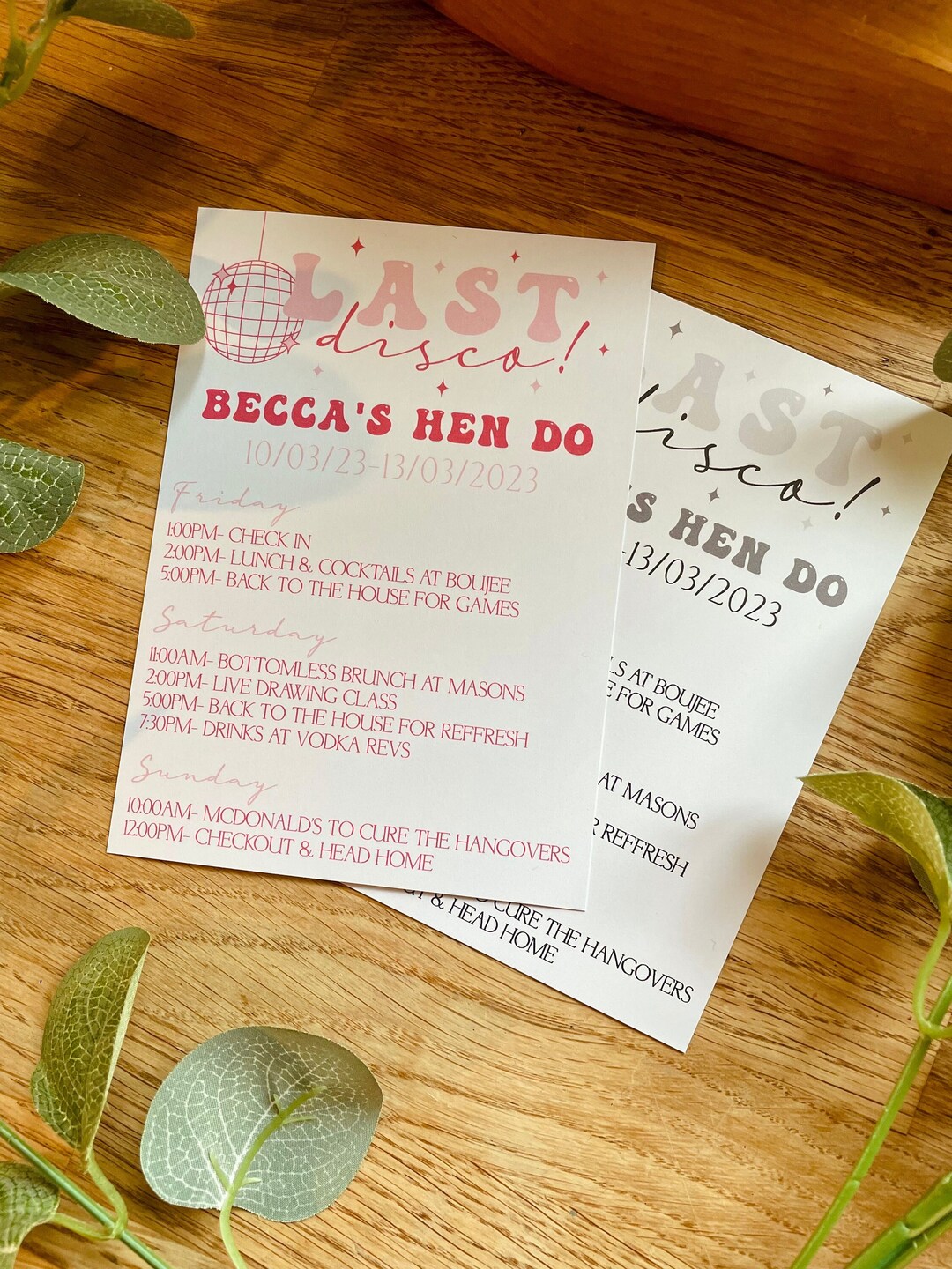Disco Hen Party Itinerary Cards: Groovy Bachelorette Invites - Etsy