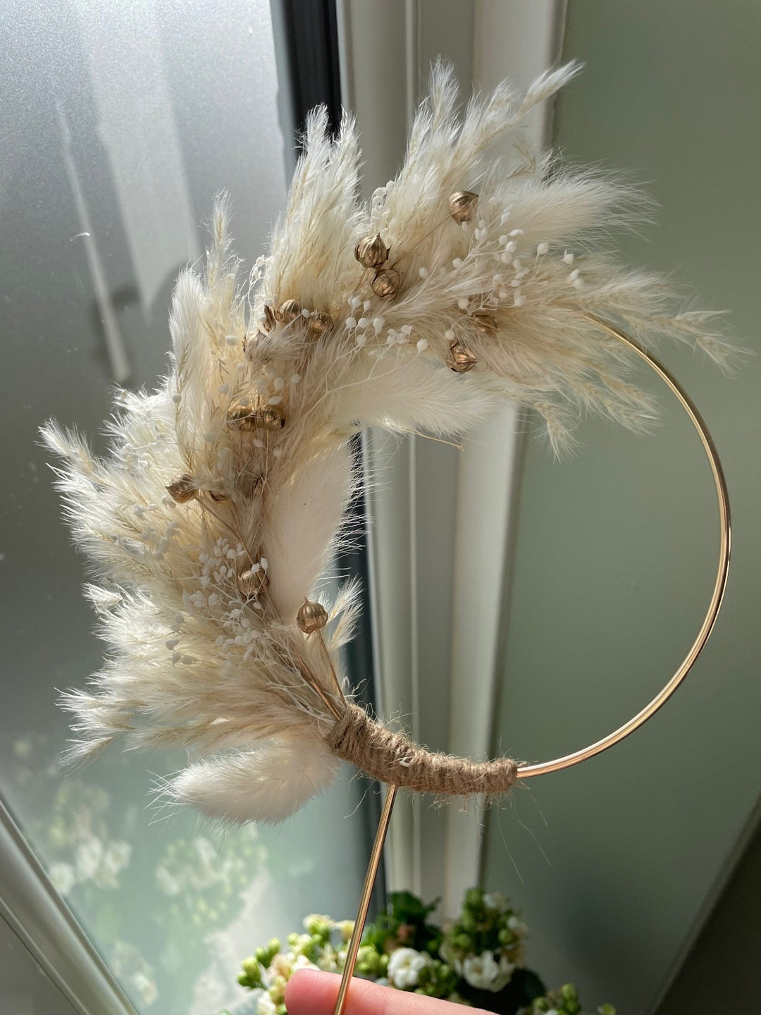 Dried Flower Cake Topper Hoop, Boho Wreath Cake Topper, 4 Inch Beige ...