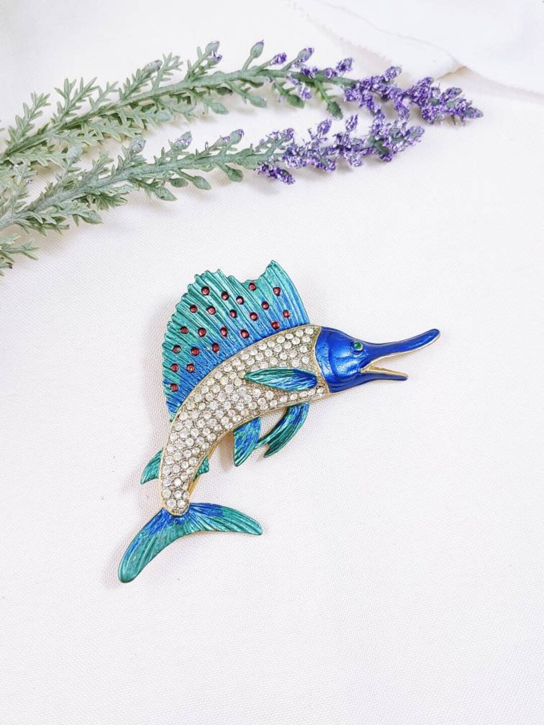 Vintage Sailfish Marlin Swordfish Fish Pave Rhinestone Body Brooch Pin ...