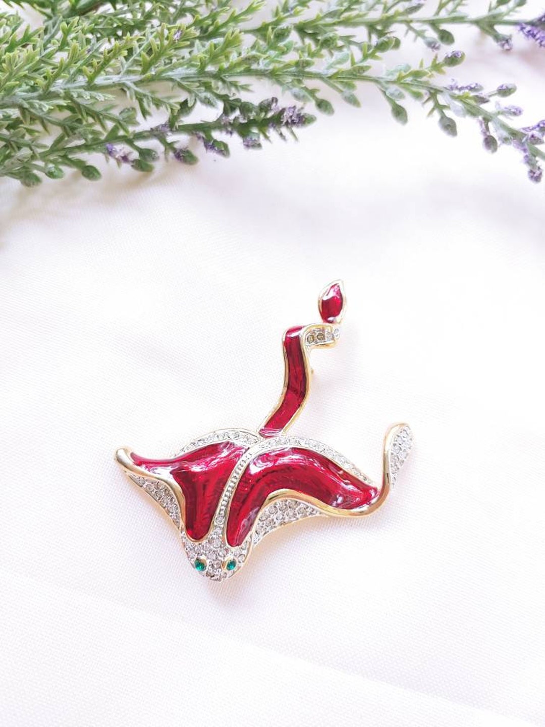 Vintage Red Enamel Stingray Brooch: Rhinestone Gold Tone Pin - Etsy