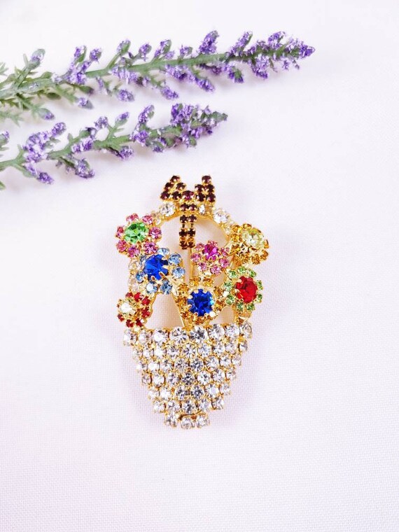 Vintage Flower Bouquet Basket Cluster Arrangement Gol… - Gem