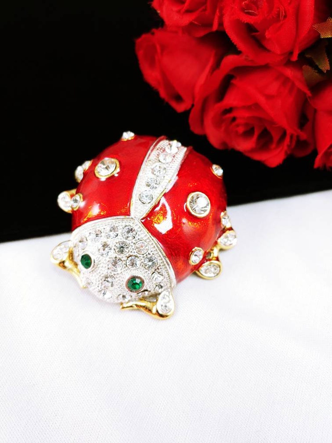 Red Enamel Ladybug Brooch: Two-tone Gold & Silver Tone Pin - Etsy