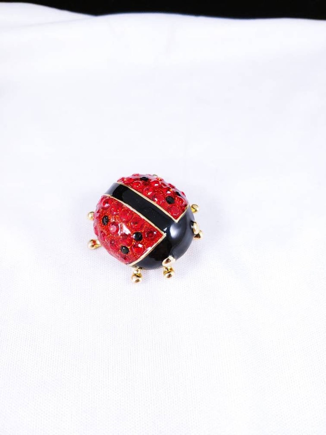 Vintage Red Enamel Ladybug Brooch: Rhinestone Gold Tone Pin - Etsy