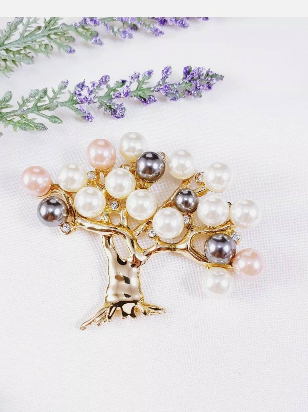 Gorgeous Large Tree of Life Brooch Pin Rhinestone Faux Pearl | Etsy